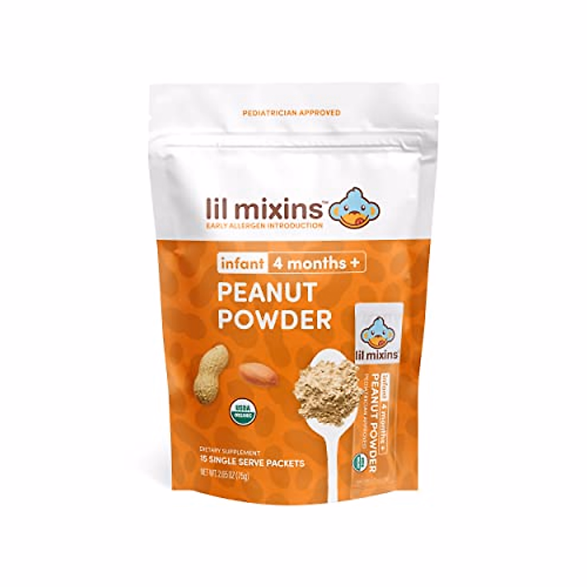 Lil Mixins Early Allergen Introduction Powder, Peanut | Baby Stage 1-3, For Infants & Babies 4-12 Mo., Support Healthy Food Tolerance | Individual Packets, 2 Month Supply