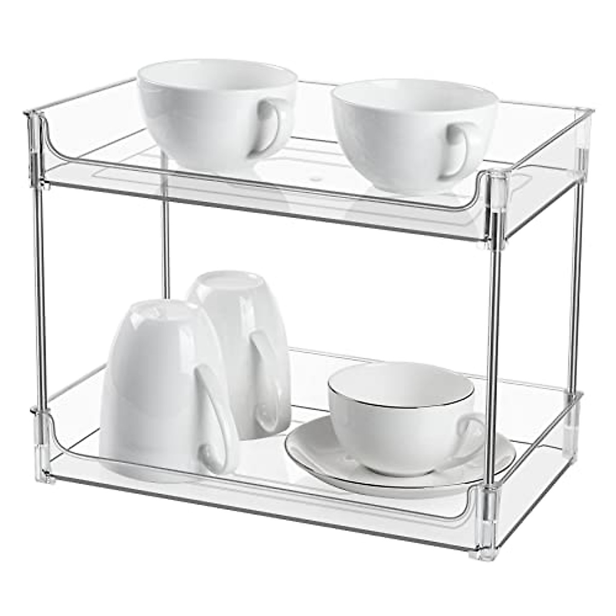 Hudgan 2-tier Clear Plastic Cabinet Organizer Shelf, Acrylic Bathroom Counter Organizer Trays