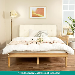 Naomi Home 14 Inch Solid Wood Platform Bed Queen Bed Frame, Pine Wood Queen Platform Bed Frame, No Squeak Bed Frame, Bed Frame Queen Size, No Box Spring Needed, Sturdy Bed Frame - Natural