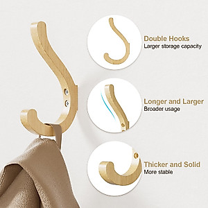 Wood Wall Hooks for Hanging Coats - Large 5.5" Coat Hanger Wall Mounted, Closet Hooks, Wooden Hooks for Hanging Backpack, Hat, Jacket, Purse, Clothes, 4-Pack