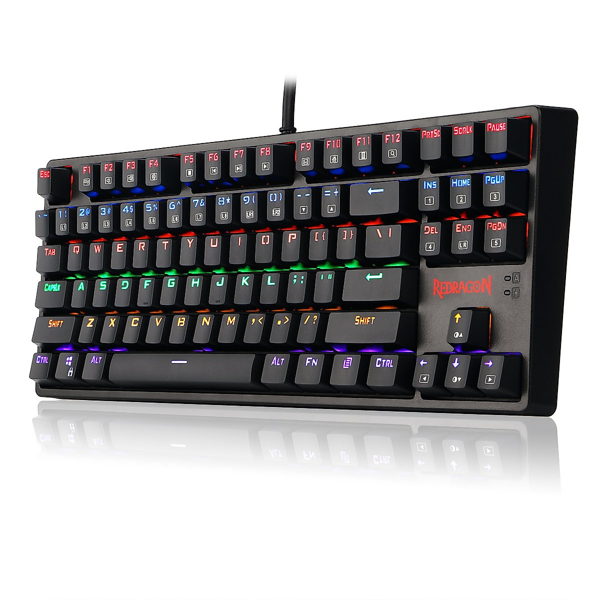 Redragon K576R DAKSA Mechanical Gaming Keyboard Wired USB LED Rainbow Backlit Compact Mechanical Gamers Keyboard 87 Keys for PC Computer Laptop Blue Switches (Black)