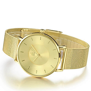 SHENGKE Simple Watches Analog Mesh Watches for Women Stainless Steel Band reloj de Mujer (K0059-GD)