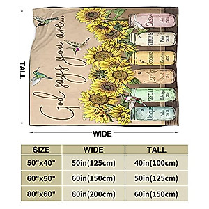 ASYOURWISH Sunflower Throw Blankets for Couch,Inspirational Quote God Says You are Hummingbird Design Cozy Luxury Rustic Farmhouse Colorful Yellow Flower Blue Purple Bottle Flannel Bed Blanket60 x50