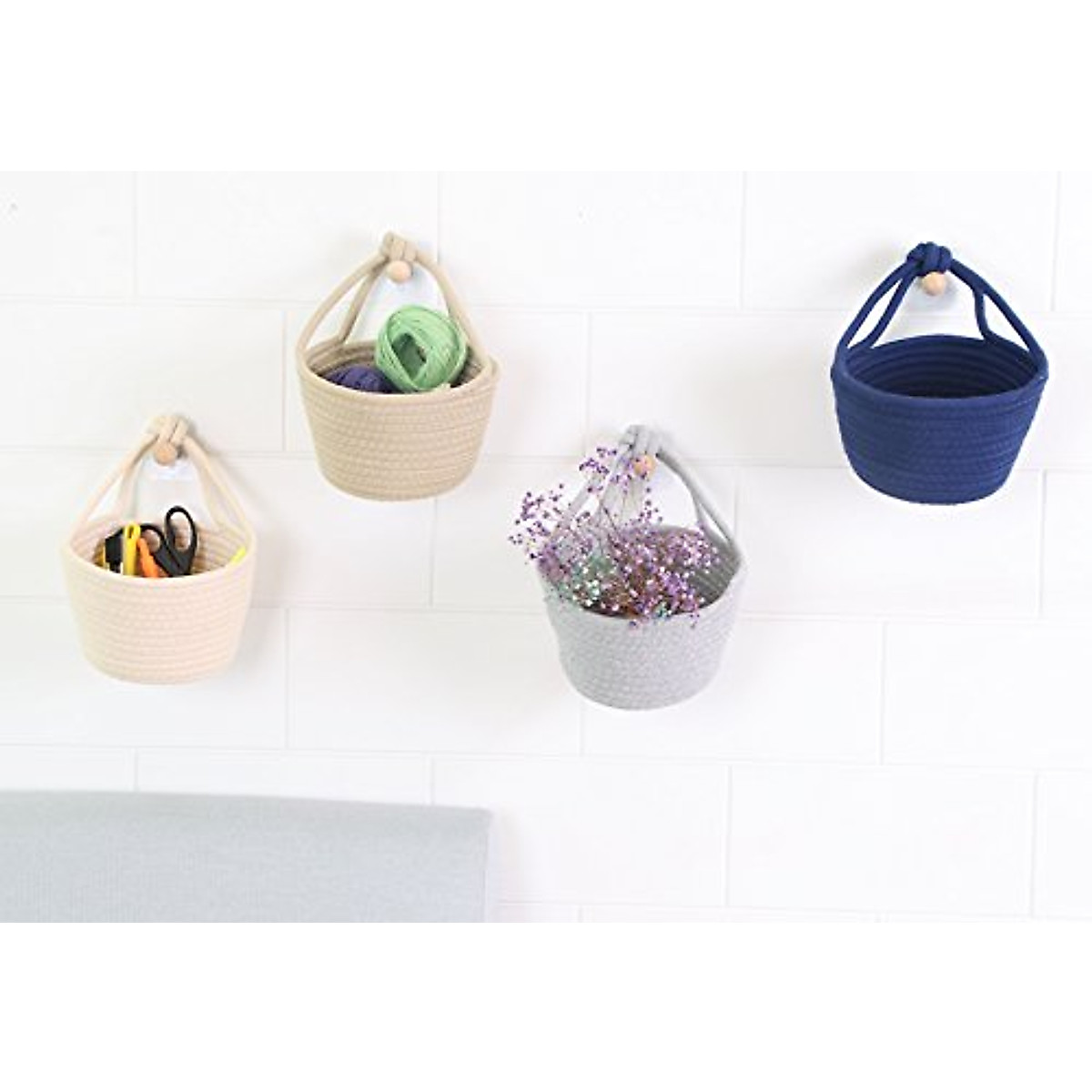 Iceblue 6''X4.5''Grey Round Cotton Rope Over Wall Door Closet Window Hanging Storage Basket