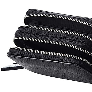 KALMORE Women's Leather RFID Secured Spacious Cute Card Wallet Small Purse, Black, Two Zippers