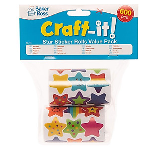 Baker Ross AX419 Star Sticker Roll Value Pack - Pack of 600, Kids Stickers, Ideal for Children's Arts and Crafts Projects, Great for Card Making and Scrapbooking