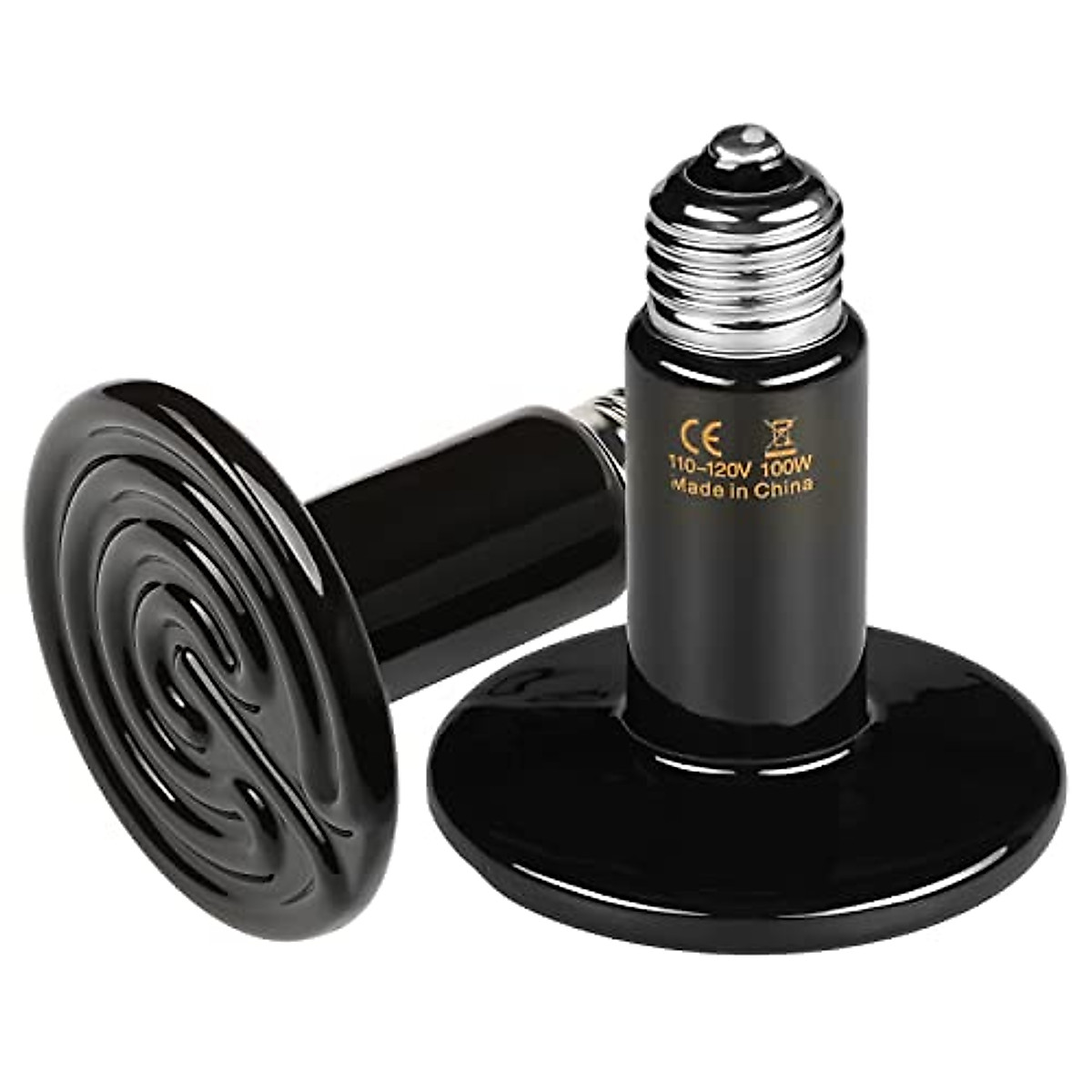 HealSmart Reptile Heat Lamp 100W 2-Pack Ceramic Heat Emitter, No Light Emitting Heat Bulbs for Amphibian Pet Brooder Coop Incubating Chicken, Lizard Bearded Dragon Turtle Snake Terrarium