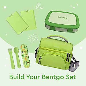 Bentgo® Kids Bento-Style 5-Compartment Lunch Box - Ideal Portion Sizes for Ages 3 to 7 - Leak-Proof, Drop-Proof, Dishwasher Safe, BPA-Free, & Made with Food-Safe Materials (Green)