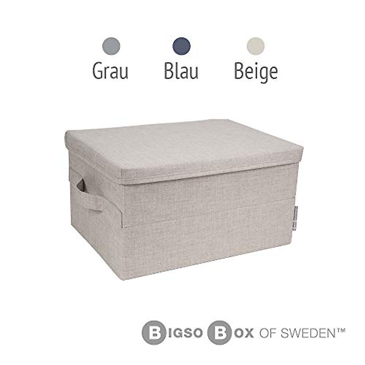 Bigso Box of Sweden Small Storage Box with Lid and Handle - Fabric Storage Box Made of Polyester and Cardboard in Linen Look - Folding Container for Clothes, Accessories, Toys etc. - Beige