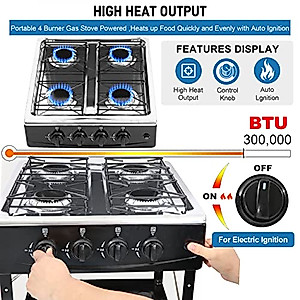 forimo Propane Gas Stove 4 Burner Propane Burner with Support Leg Stand and Wind Blocking Cover Adapter Portable Gas Stove Auto Ignition Camping Stove 4 Burner LPG for RV, Apartment, Outdoor Cooking