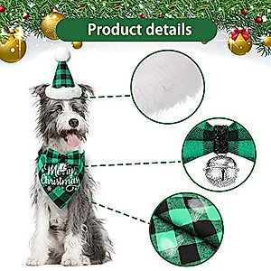 DULEFUN 3pcs Christmas Dog Costumes Outfit, Classic Buffalo Plaid Christmas Dog Clothes Xmas Dog Bandana Hat Bowtie Scarf Kerchief Triangle Bib Accessories for Small Medium Dogs Pets