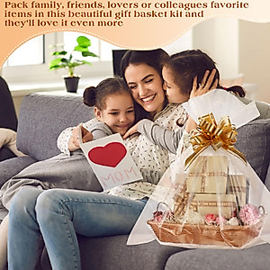 Soaoo 4 Set Baskets for Gifts Empty Bulk 14 x 10 x 2.8 Inch Christmas Large Wicker Storage Basket with Handle and Gift Bags and Golden Bows for Christmas Thanksgiving Party DIY Gifts