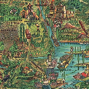 Antiguos Maps Valley of Mexico, Mexico City Pictoral Map c. 1930 - Mapa Pintoresco del Distrito Federal Yalre Dedores - measures 24 inches x 36 inches (610 mm x 915 mm)