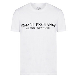 A｜X ARMANI EXCHANGE Men's Short Sleeve Milan New York Logo Crew Neck T-Shirt, White, L