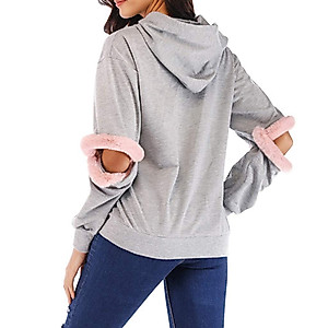Patchwork Top for Women Sweatshirt Casual Loose Gray Pullover Long Sleeve Hole Plush Style Fashion Outwear (Gray,M)