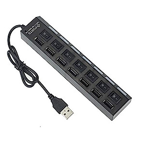 Lysee Data Cables - 7 Ports LED USB 2.0 Adapter Hub Power on/Off Switch for PC Laptop BK Quick Connect Electronic Accessories #40 - (Color: Black)