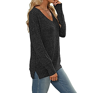 Heymiss Fall Sweaters for Women 2024 Cute Sweatshirts V Neck Long Sleeve Tops for Women Black XL