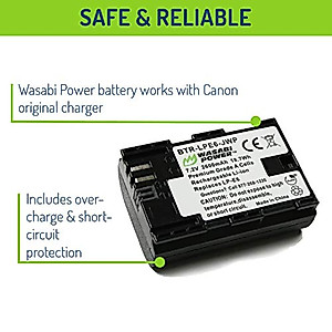 Wasabi Power LP-E6, LP-E6N Battery (2-Pack) for Canon EOS 5D Mark II/III/IV, 5DS, 5DS R, 6D, 6D Mark II, 7D, 7D Mark II, 70D, 80D, 90D, R, R5, R5C, R6, Ra, XC10, XC15, BMPCC 4K, BMPCC 6K