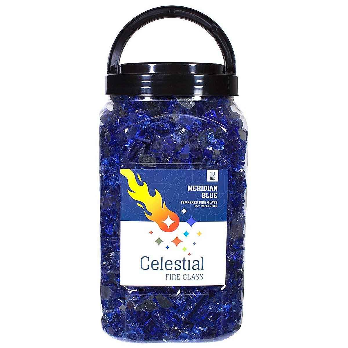 Celestial Fire Glass 48" x 6" Drop-in Burner Pan and 3 Jars of 1/2" Meridian Blue Tempered Fire Glass Bundle