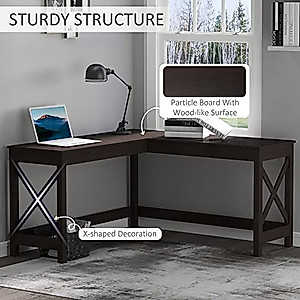 HOMCOM 57" L-Shaped Corner Desk, Computer Home Office Desk and Writing Table, Brown