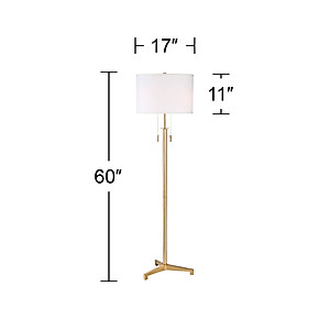 Possini Euro Design Encino Modern Glam Luxe Floor Lamp Standing 60" Tall Antique Brass Gold Metal Tripod Base Off-White Fabric Drum Shade Decor for Living Room Reading House Family Bedroom Home