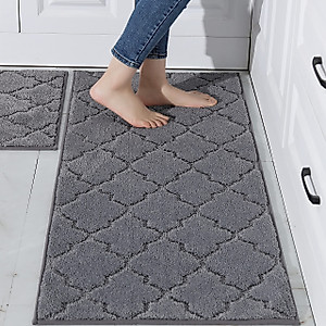 COSY HOMEER Soft Kitchen Rugs [2 PCS] for in Front of Sink Super Absorbent Kitchen Floor Mats and Mats 20x30 Inch/20X48 Non-Skid Kitchen Mat Standing Mat Washable,Polyester,Grey