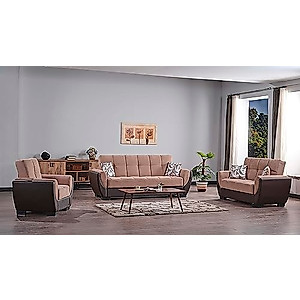 Ottomanson Legacy Air Collection Upholstered Convertible with Storage, Sofabed, Beige/Brown-PU