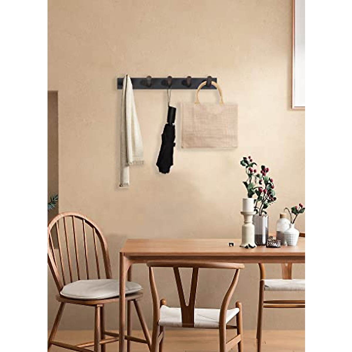 SKONVIC Coat Hooks Wall Mounted,Heavy Duty Coat Rack with 5 Wooden Knobs Hooks,16 Inch Long Coat Hanger for Hanging Coat Towel Bags Hats Backpacks Jackets Keys