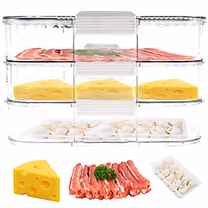 Tzdxfgl Deli Meat Container for Fridge, 3 Layer Bacon Meat Container for Refrigerator with Date Recording Function, Food Grade Food Organizing Box, Removable Bacon Keeper Fridge for Home