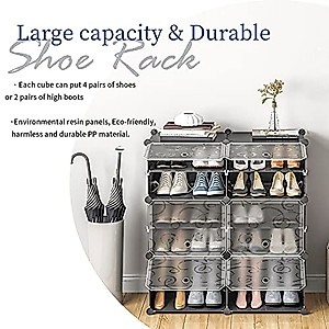 Aeitc 64 Pairs Shoe Rack Organizer Shoe Organizer Expandable Shoe Storage Cabinet Narrow Standing Stackable Space Saver Shoe Rack for Entryway, Hallway and Closet，64"x12"x48"