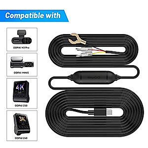 DDPAI Dash Cam Hardwire Kit, Compatible for Mola N3 Pro/ Z50 Dash Cam/Mini 5 Dash Cam/ Z40 Dash Cam Hard Wire Kit Fuse for Dashcam in Type-C Port, Plozoe 12V-24V to 5V Car Dash Camera Charger