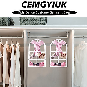 3 Packs Clear Kids Dance Costume Garment Bags,Garment Bag 35 Inch for Dance Competitions,Foldable Travel Storage Cover Bag with 3 Zipper Pockets