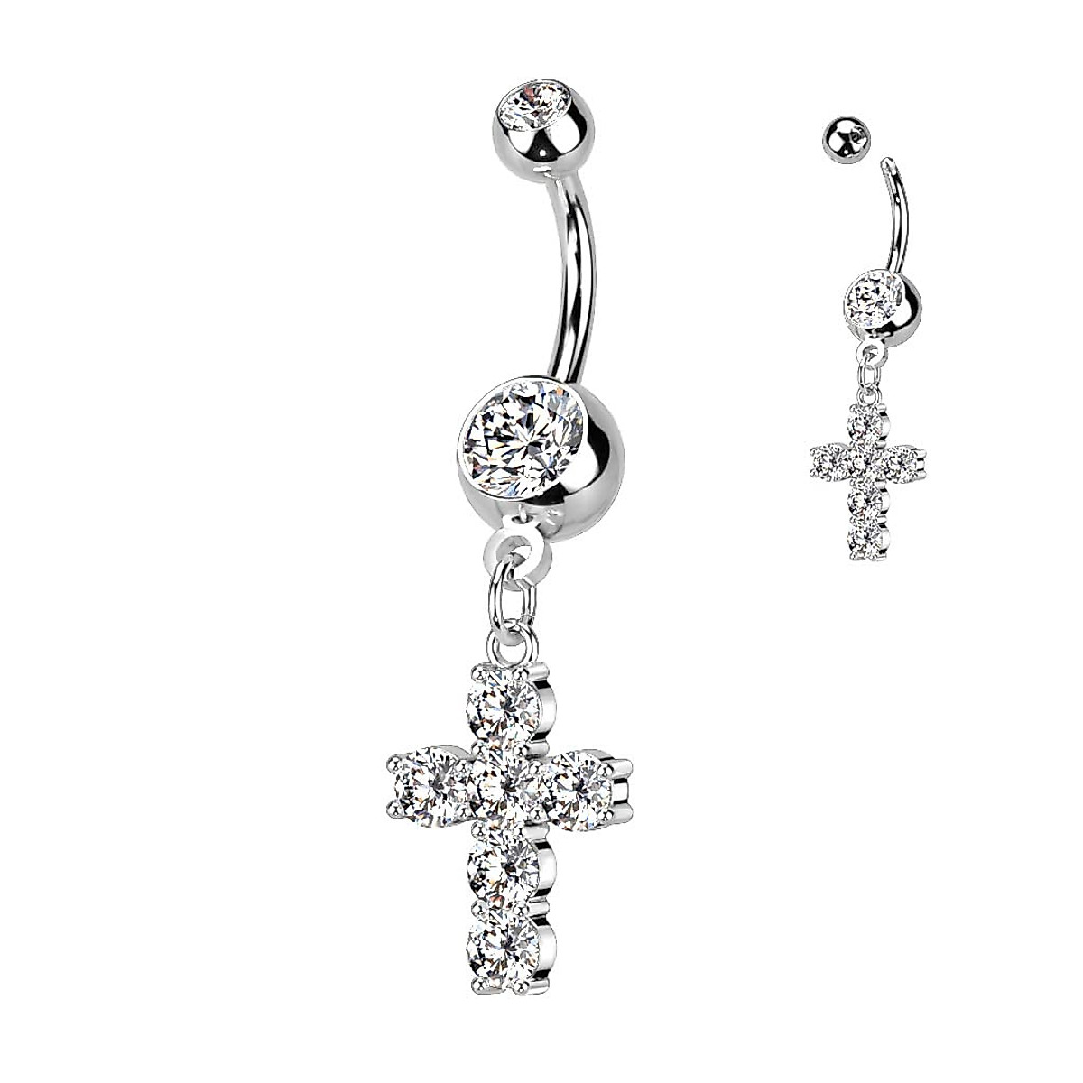 Dynamique Large Prong Set Multi CZ Cross Dangle 316L Surgical Steel Belly Button Ring (Sold Per Piece)