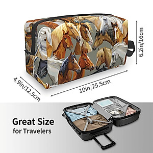 Women Lightweight Makeup Bag Pouch Compatible with Cool Realistic Wild Horses Toiletry Bag, Funny Travel Cosmetic Bag Portable Bag with Zip for Office College