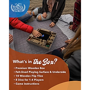 WE Games 14 inch 1-4 Player Shut The Box Wooden Board Game, Walnut Stain