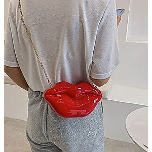 QZUnique Lips Evening Clutch Purse, Acrylic Banquet Handbags, Chain Gold/Silver/Bronze Women Fashion Crossbody Shoulder Bag