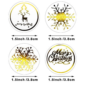 Gold Merry Christmas Stickers Roll Clear Round Christmas Stickers Labels 500 PCS Envelope Seal Stickers 1.5 Inches
