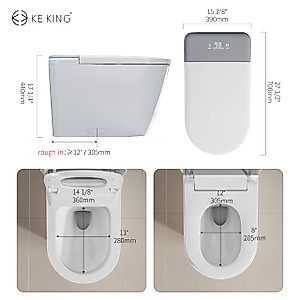 KE KING Smart Toilet with Bidet Built-in, Auto Dual Flush, Auto Open & Close Bidet Toilet with Heated Seat, Instant Warm Water, Remote Control, ADA Height Tankless Toilet