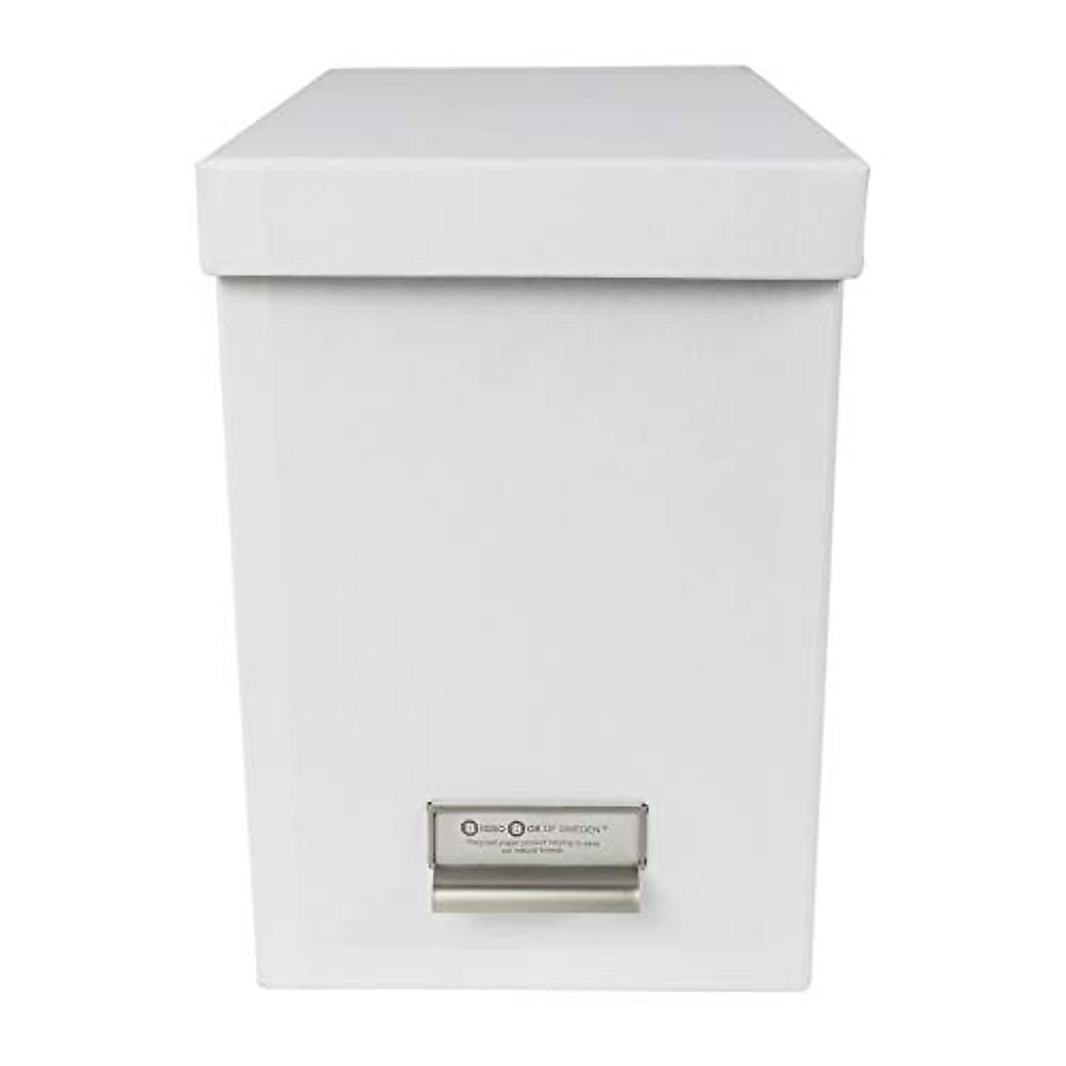 Bigso John Fiberboard Label Frame Desktop File Storage Box Document Organizer for Important Paperwork Durable Hanging File Box with a Lid & Metal Label Window 7.4’’ x 13’’ x 10.4’’ White