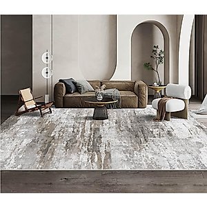 OMERAI Washable Rug 8'x10' Abstract Machine Washable Rugs Ultra-Thin Area Rugs for Living Room Non Slip Stain Resistant Modern Large Carpet for Bedroom Dining Room Office Brown Rug Washable,(Brown)