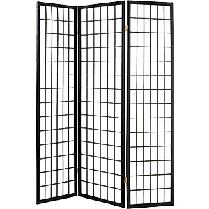 GTU Furniture Japanese Style 3 Panels Wood Shoji Room Divider Screen Oriental for Home/Office (Black)