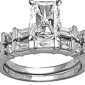 14K White Gold 2.25 Carat LAB GROWN DIAMOND Channel Set Baguette And Round Radiant Cut Diamond Engagement Ring Bridal Wedding Set (G-H Color VS1-VS2 Clarity 1.5 Ct Center)