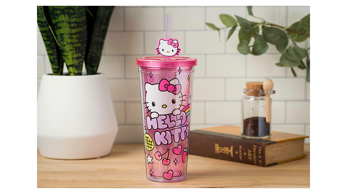 Silver Buffalo Hello Kitty Kawaii Cold Cup 24oz with Straw Topper