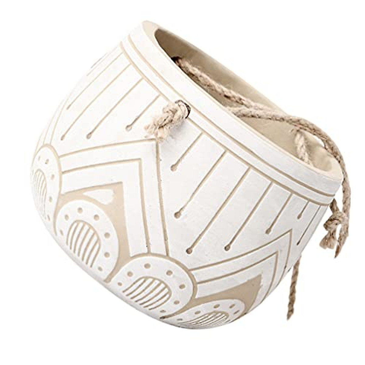 Yardwe 1pc Geometric Line Flowerpot Succulent Hanging Planter Ceramic Planter Suspension Plant Container Flower Pot Vase Planter Pots for Indoor Plants Flower Bed Bonsai Cement White