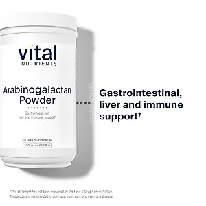 Vital Nutrients Arabinogalactan Powder | Vegan Supplement to support GI Health, Liver, and Immune Support* | Gluten, Dairy and Soy Free | Non-GMO | 300 Grams