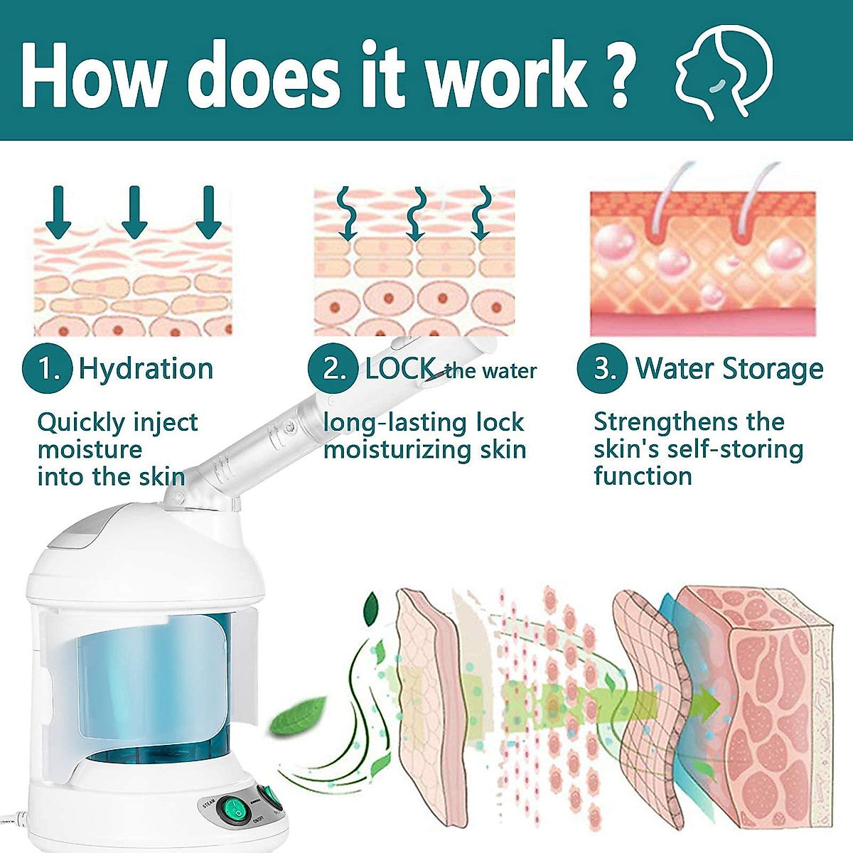 KIEKRO Facial Steamer, Face Steamer for Facial Deep Cleaning, Portable Steamer for Face, Table Top Design, Hot Mist Moisturizing, Personal Care Use, Home and Salon (Blue)