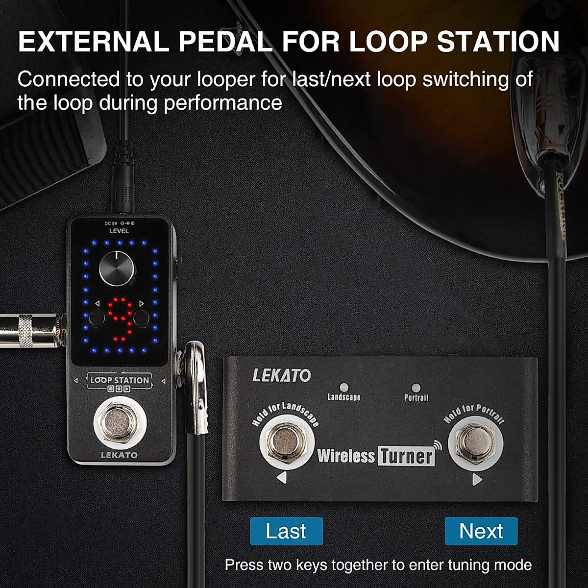 LEKATO Guitar Effect Pedal with External Pedal for Guitar Looper Pedal Tuner Switching, Function Loop Station Loops 9 Loops 40 minutes Record Time, Perfect Collection for Electric Guitar Bass