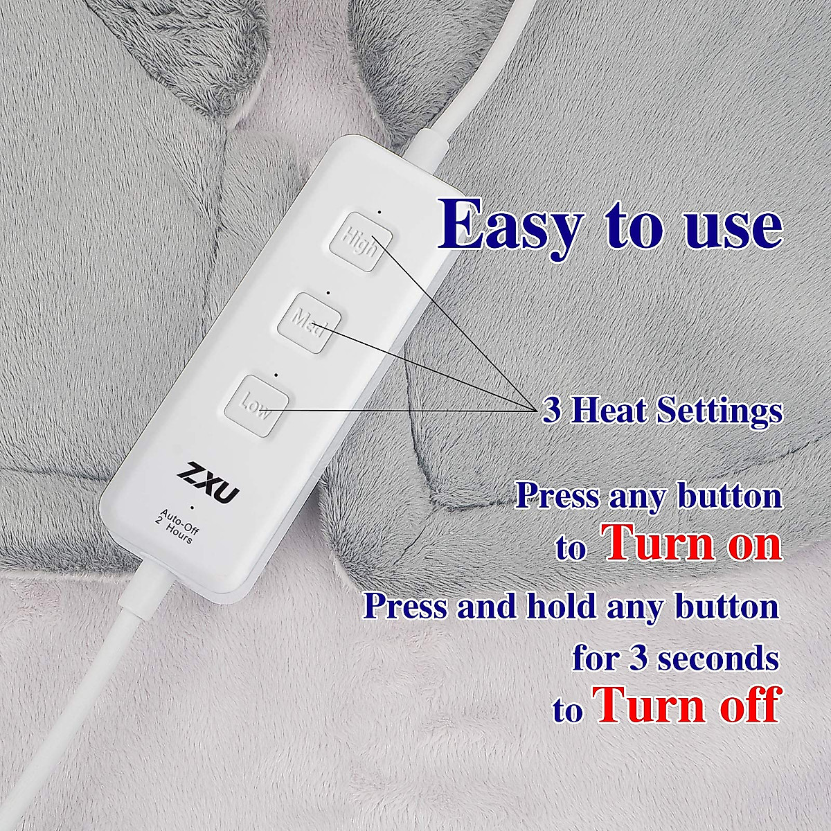 ZXU Large Heating Pad for Neck, Shoulders and Back Pain, 38" x 26" XXXL Fast Heating Wrap with Weighted Edge,2.2lbs, Dry & Moist Heat, 3 Heat Settings, Auto Shut-Off,Fast-Heating Hot Heated Pad