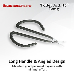Sammons Preston Toilet Aid, 15" Long Toilet Paper Tongs, Bottom Wiper Aids for Independent Daily Living, Wiping Aid for Bathroom Comfort, Lightweight Self-Wipe Hygiene Assistance Tool