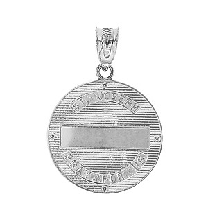Saint Collection Fine 925 Sterling Silver CZ-Accented St Joseph Round Medal Pendant (1.15")